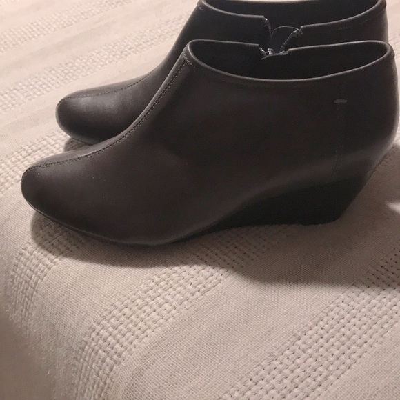 Clarks | Shoes | Clarks Wedge Booties Charcoal Taupe Color | Poshmark
